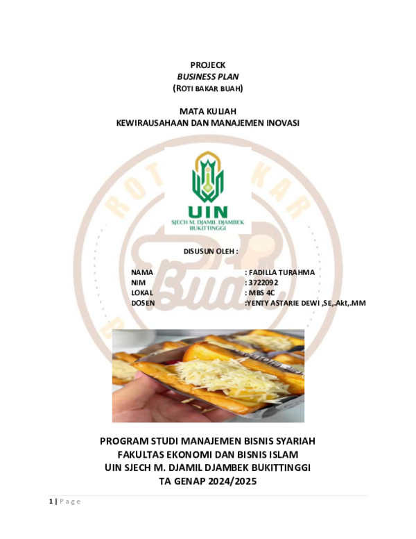 (PDF) PROJECK BUSINESS PLAN (ROTI BAKAR BUAH