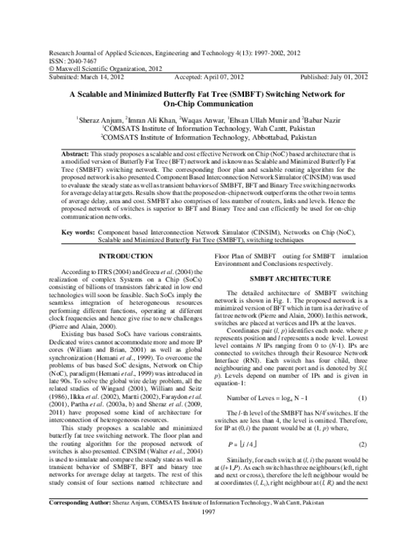 (PDF) A Scalable and Minimized Butterfly Fat Tree (SMBFT) Switching Network for On-Chip ...