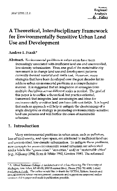 (PDF) A Theoretical, Interdisciplinary Framework for Environmentally Sensitive Urban Land Use ...