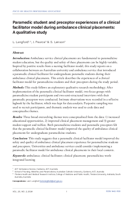 (PDF) Paramedic student and preceptor experiences of a clinical ...