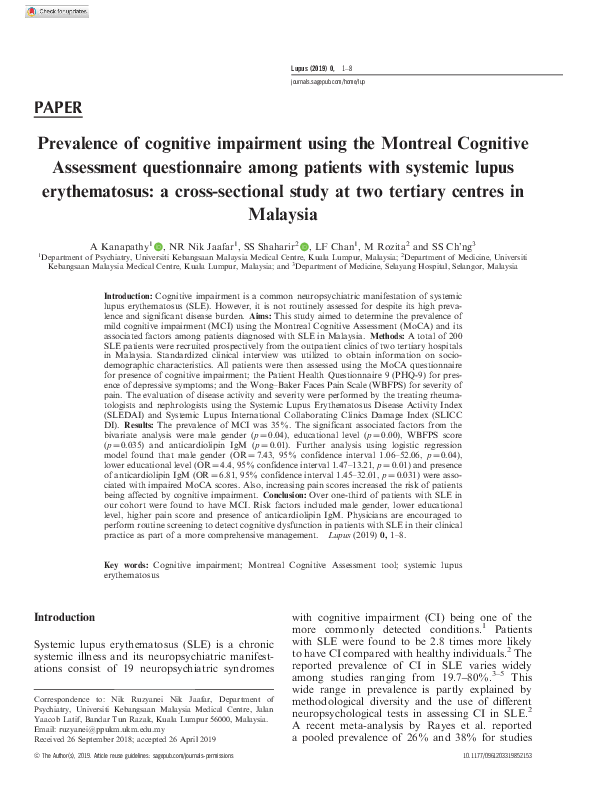 (PDF) Prevalence of cognitive impairment using the Montreal Cognitive ...