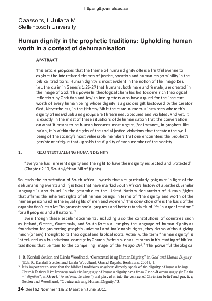 (PDF) Human dignity in the prophetic traditions: Upholding human worth in a context of ...