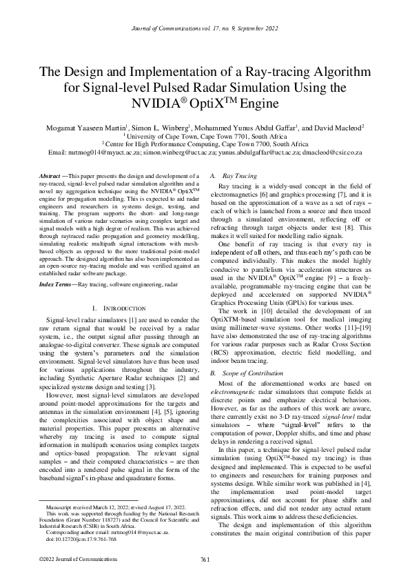 Pdf The Design And Implementation Of A Ray Tracing Algorithm For Signal Level Pulsed Radar