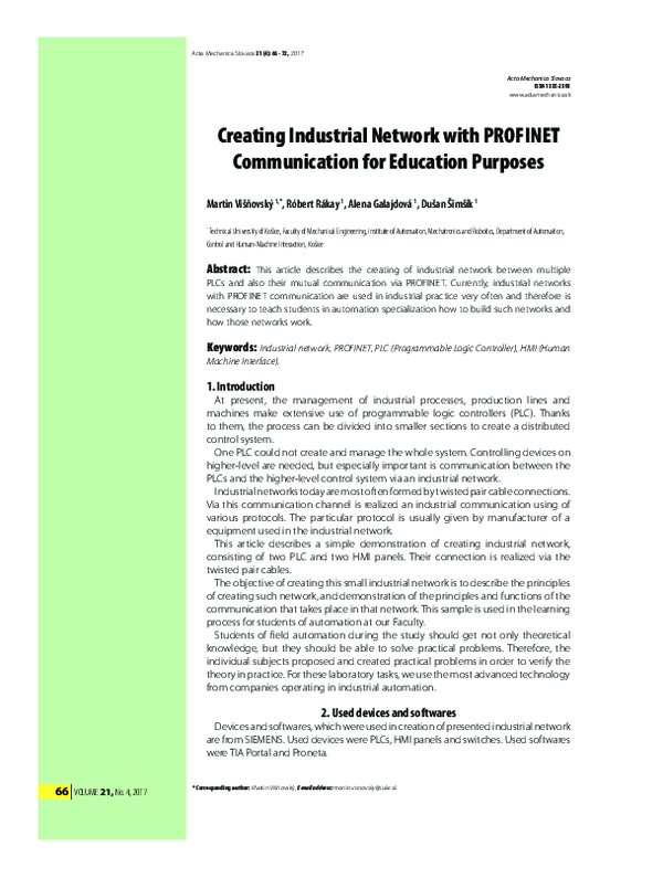 (PDF) Creating Industrial Network with PROFINET Communication for ...