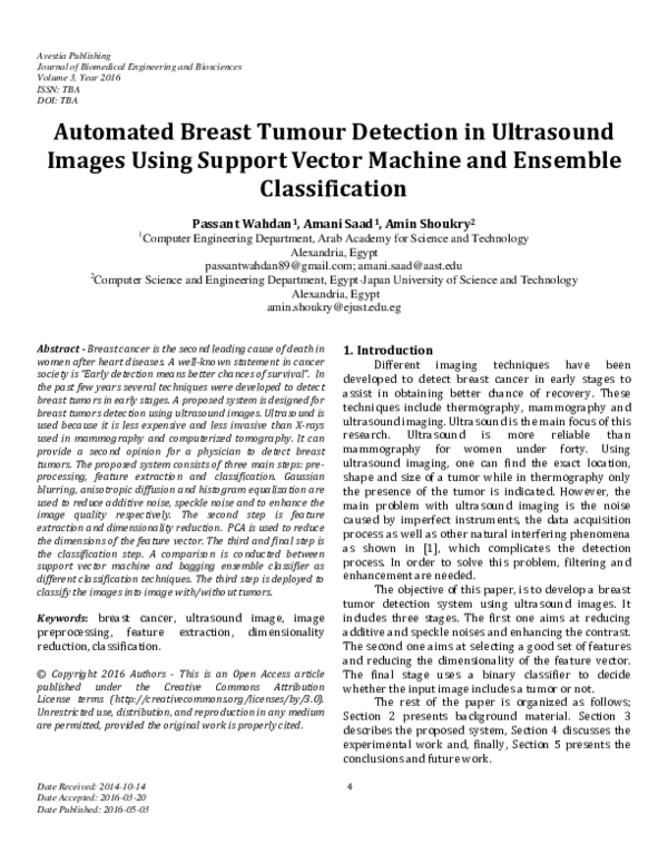 (PDF) Automated Breast Tumour Detection in Ultrasound Images Using Support Vector Machine and ...