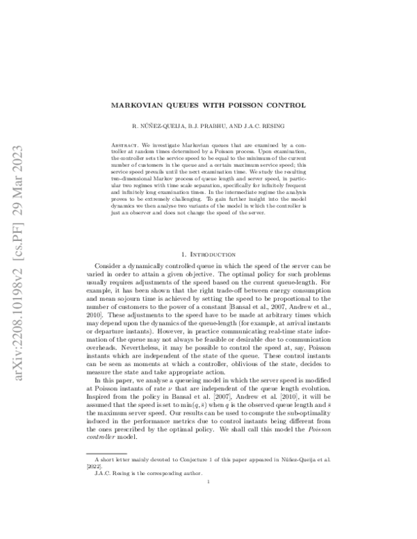 (PDF) Markovian queues with Poisson control