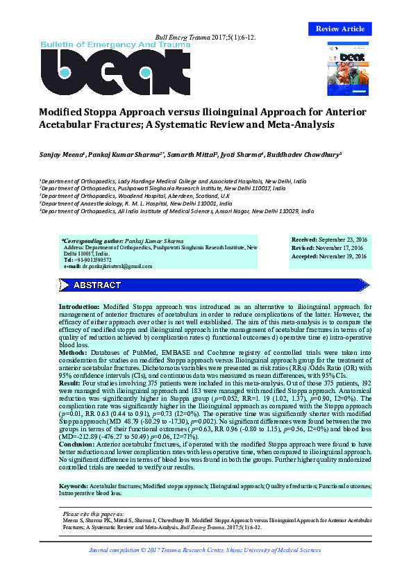 (PDF) Modified Stoppa Approach versus Ilioinguinal Approach for ...