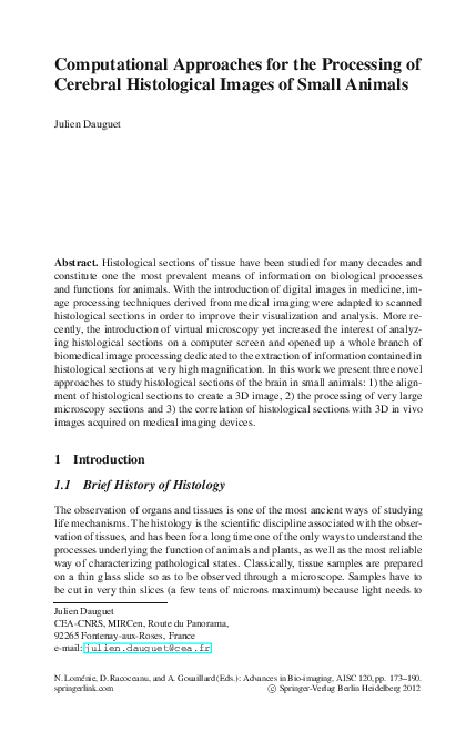 (PDF) Computational Approaches for the Processing of Cerebral Histological Images of Small ...
