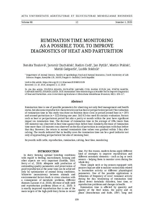 (PDF) Rumination Time Monitoring as a Possible Tool to Improve ...