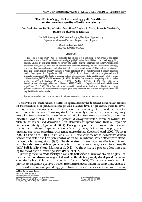 (PDF) The effects of egg yolk-based and egg yolk-free diluents on the ...