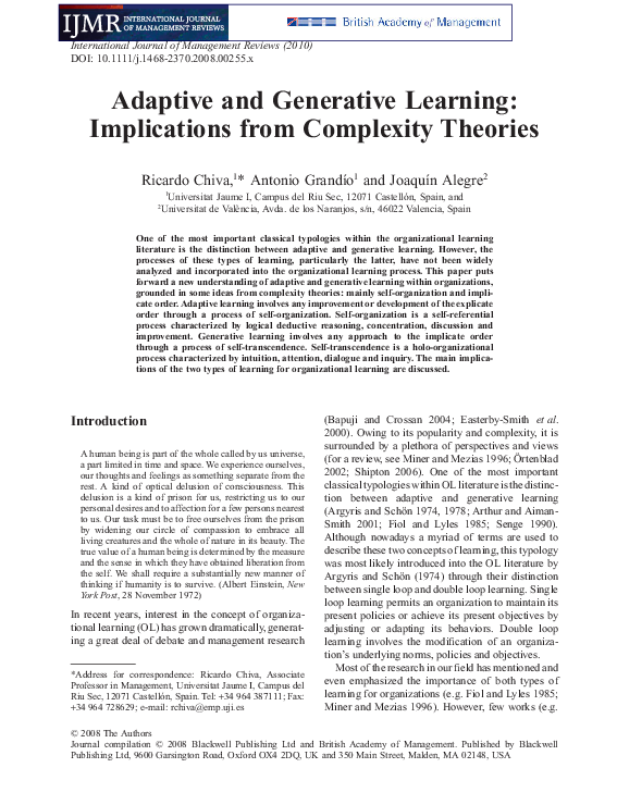 (PDF) Adaptive and Generative Learning: Implications from Complexity ...