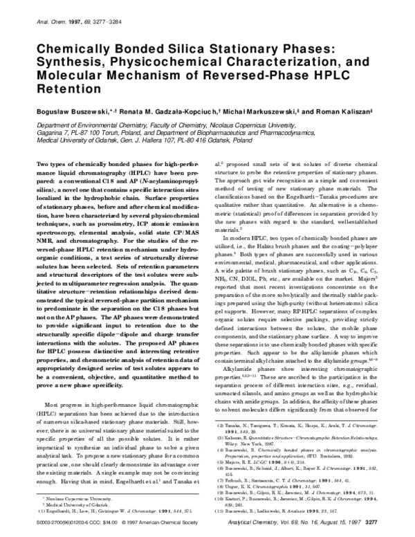 (PDF) Chemically Bonded Silica Stationary Phases: Synthesis ...