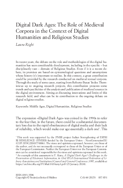 (PDF) Digital Dark Ages: The Role of Medieval Corpora in the Context of Digital Humanities and ...