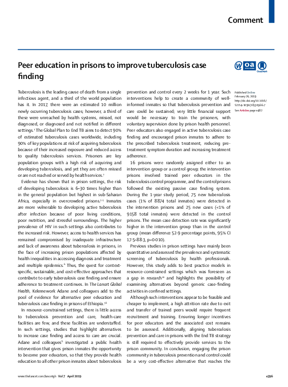 (PDF) Peer education in prisons to improve tuberculosis case finding