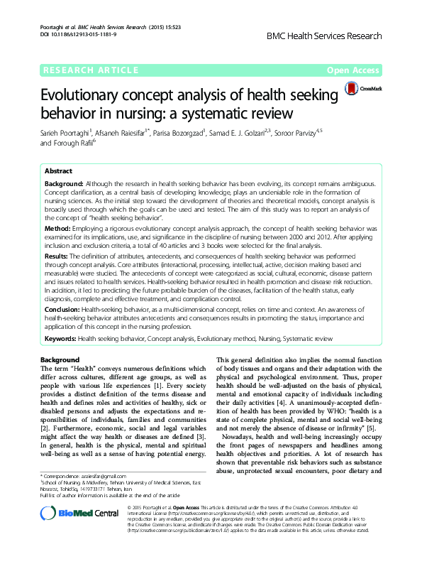 (PDF) Evolutionary concept analysis of health seeking behavior in ...
