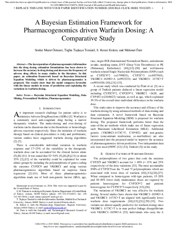 (PDF) A Bayesian Estimation Framework for Pharmacogenomics Driven Warfarin Dosing: A Comparative ...