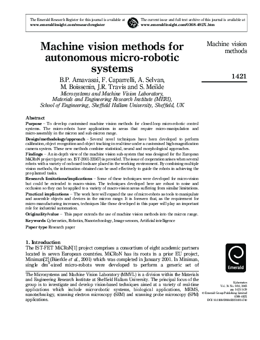 (PDF) Machine vision methods for autonomous micro‐robotic systems