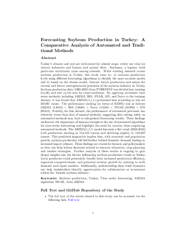 (PDF) Forecasting Soybean Production in Turkey: A Comparative Analysis of Automated and ...