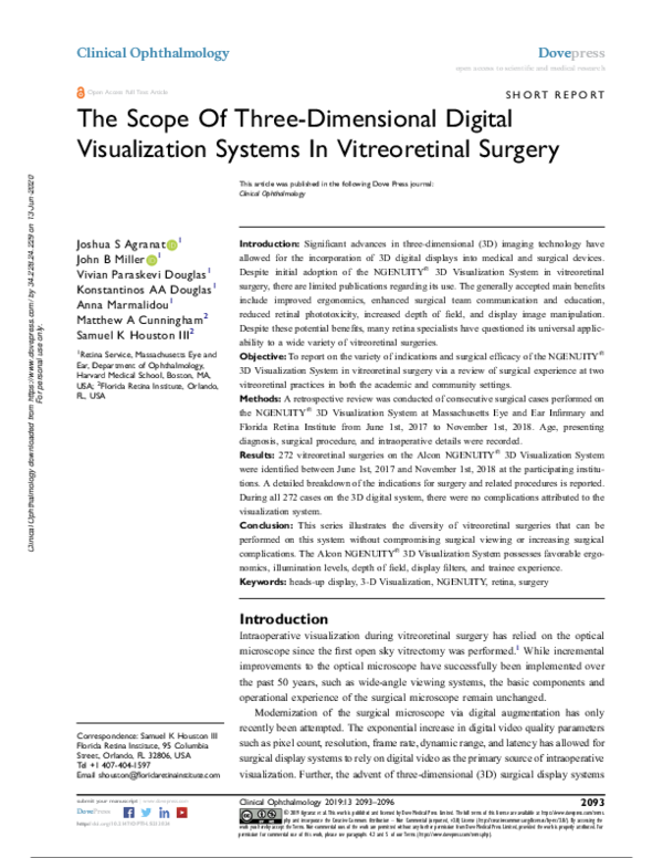 (PDF) The Scope Of Three-Dimensional Digital Visualization Systems In Vitreoretinal Surgery