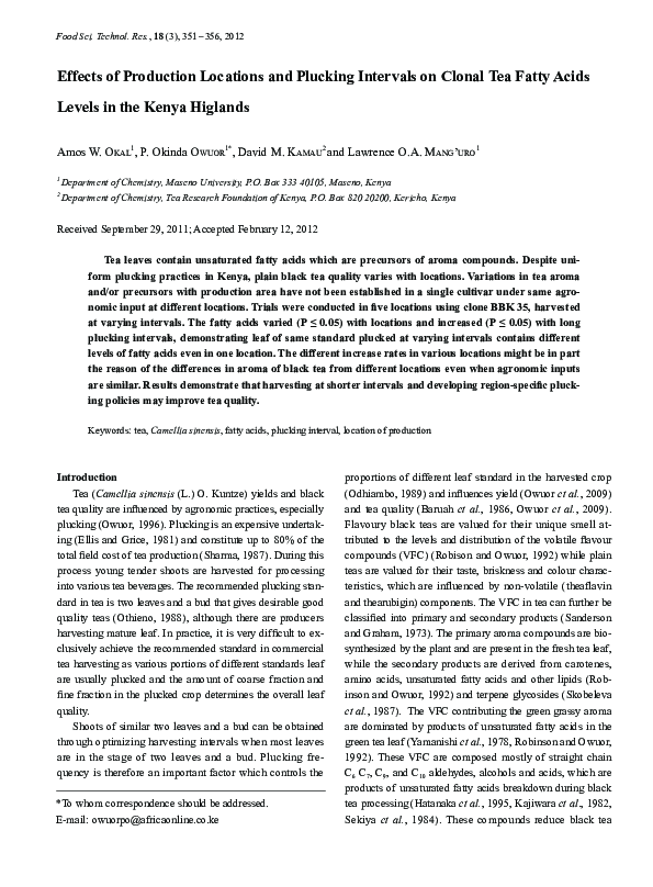 (PDF) Effects of Production Locations and Plucking Intervals on Clonal ...