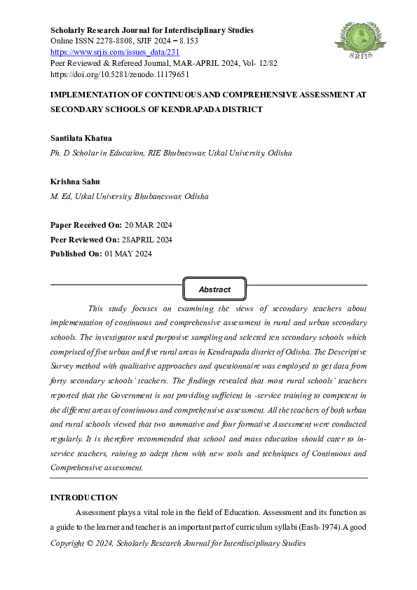 (PDF) IMPLEMENTATION OF CONTINUOUS AND COMPREHENSIVE ASSESSMENT AT SECONDARY SCHOOLS OF ...