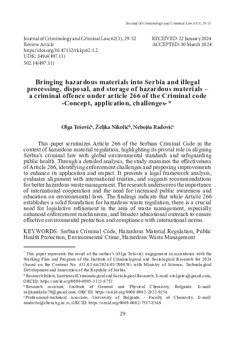 (PDF) Bringing hazardous materials into Serbia and illegal processing ...