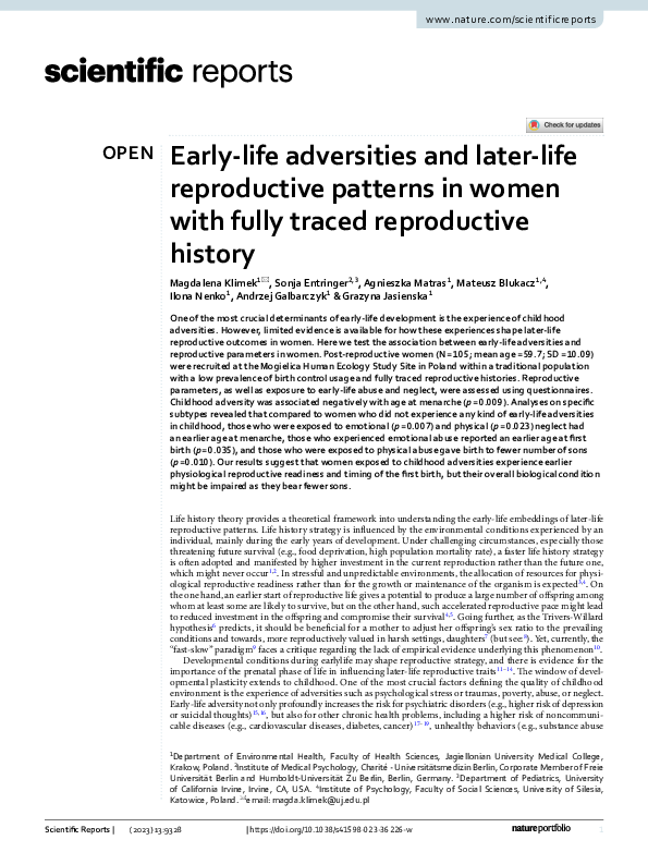 (PDF) Early-life adversities and later-life reproductive patterns in ...