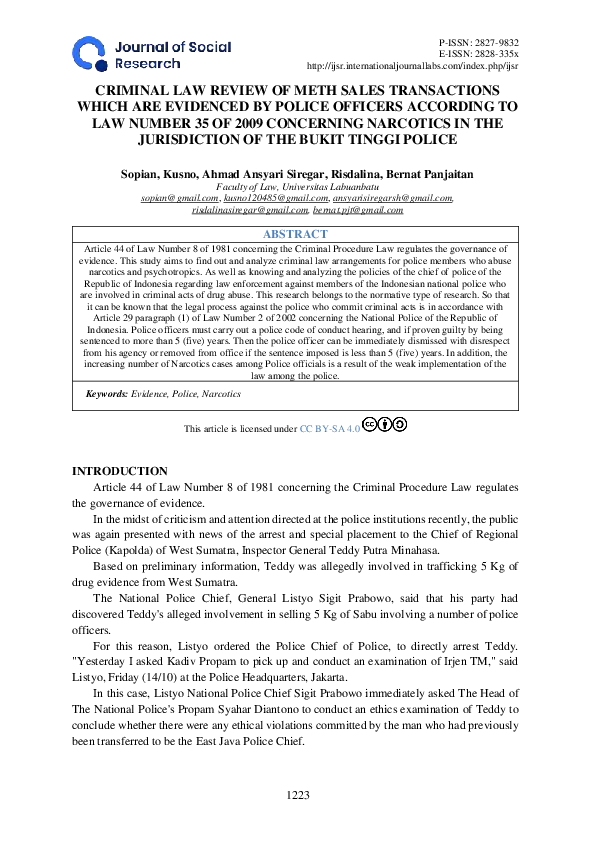 (PDF) Criminal Law Review of Meth Sales Transactions Which are ...