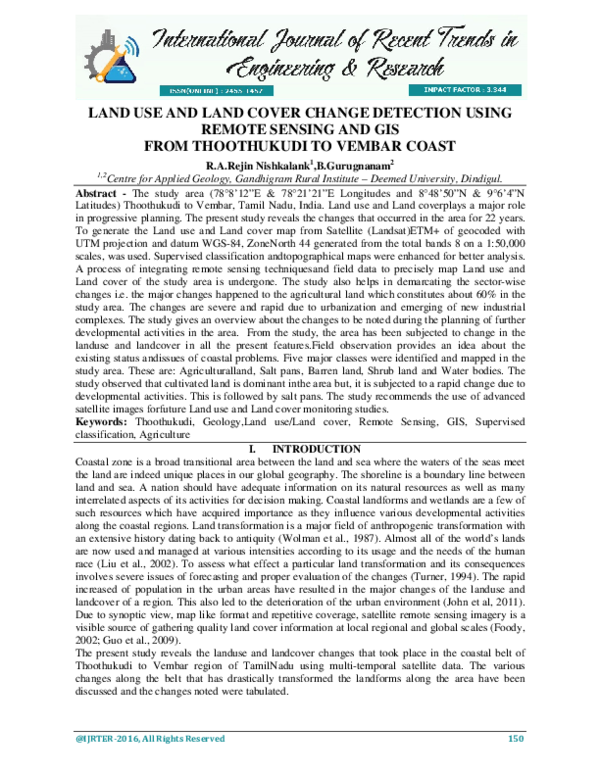 (PDF) LAND USE AND LAND COVER CHANGE DETECTION USING REMOTE SENSING AND GIS FROM THOOTHUKUDI TO ...
