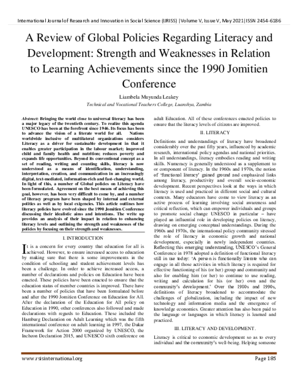 (PDF) A Review of Global Policies Regarding Literacy and