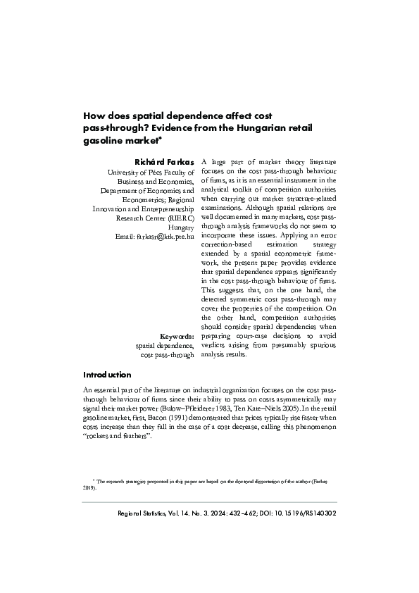 Pdf How Does Spatial Dependence Affect Cost Pass Through Evidence From The Hungarian Retail