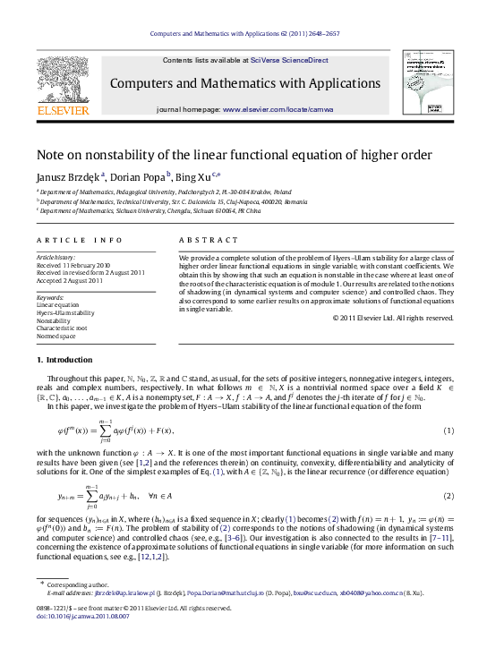 (PDF) Note on nonstability of the linear functional equation of higher order