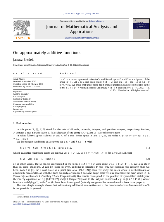 (PDF) On approximately additive functions