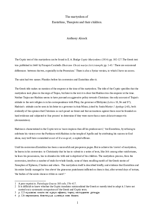 (PDF) The martyrdom of Eustathius, Theopiste and their children