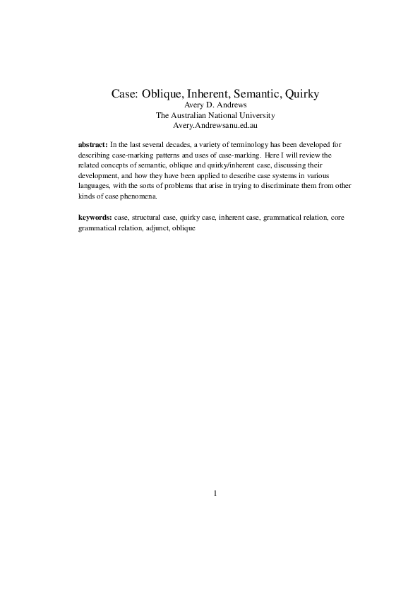 (PDF) Case: Oblique, Inherent, Semantic, Quirky