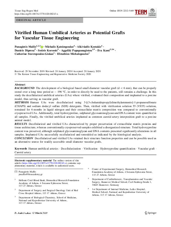 (PDF) Vitrified Human Umbilical Arteries as Potential Grafts for ...