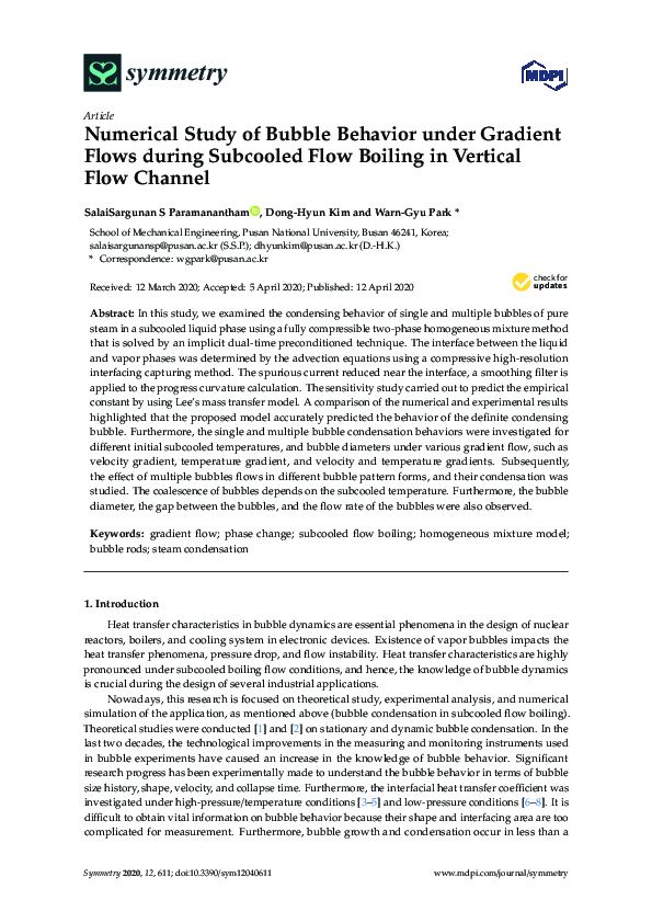 (PDF) Numerical Study of Bubble Behavior under Gradient Flows during Subcooled Flow Boiling in ...
