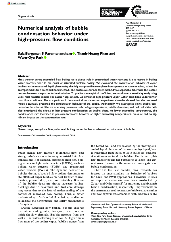 (PDF) Numerical analysis of bubble condensation behavior under high-pressure flow conditions
