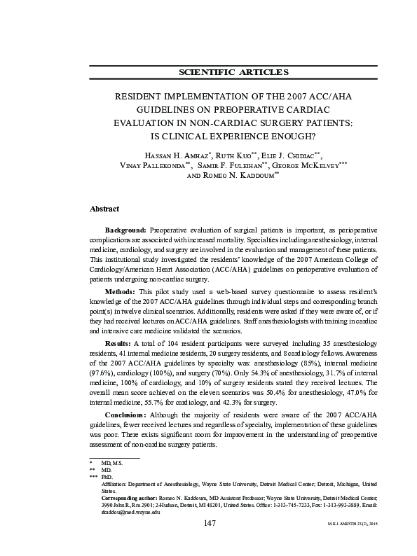 (PDF) Resident Implementation of the 2007 Acc/Aha Guidelines on ...