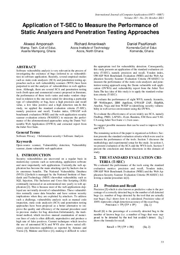 (PDF) Application of T-SEC to Measure the Performance of Static ...