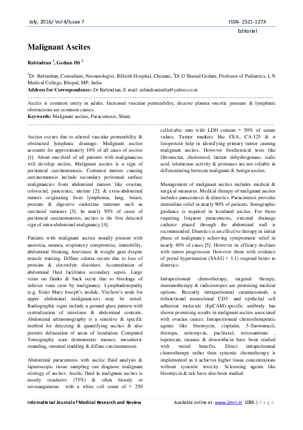 (PDF) Malignant Ascites