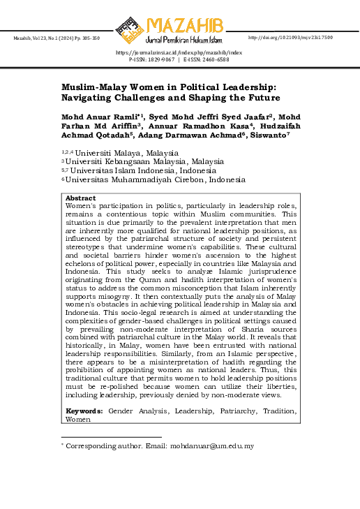 (PDF) Muslim-Malay Women in Political Leadership: Navigating Challenges ...