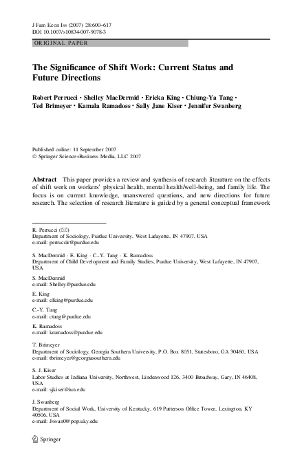 (PDF) The Significance of Shift Work: Current Status and Future Directions