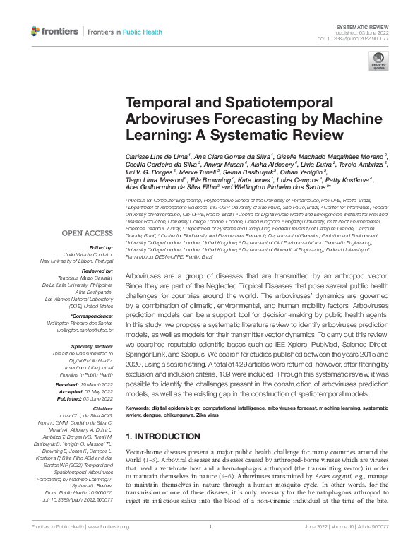 (PDF) Temporal and Spatiotemporal Arboviruses Forecasting by Machine Learning: A Systematic Review
