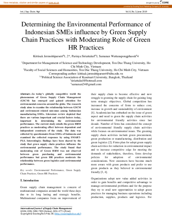 (PDF) Determining the Environmental Performance of Indonesian SMEs influence by Green Supply ...