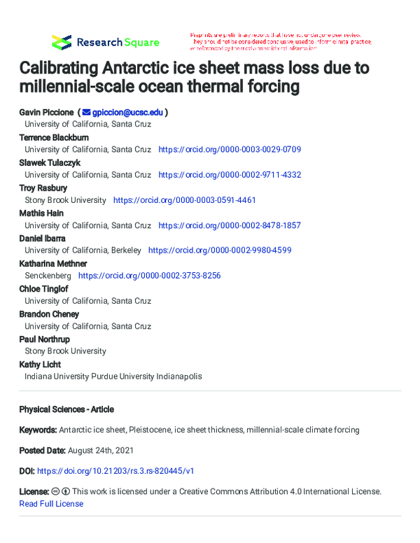 Pdf Calibrating Antarctic Ice Sheet Mass Loss Due To Millennial Scale
