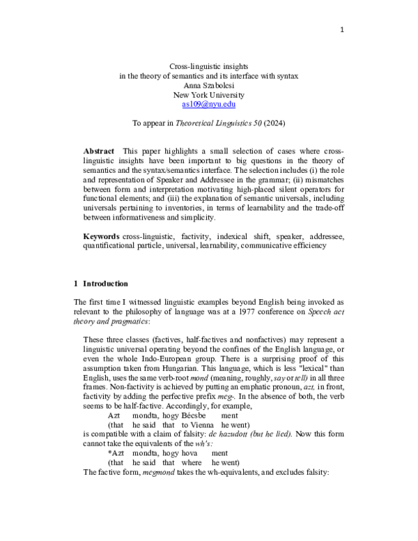 (PDF) Cross-linguistic insights in the theory of semantics and its interface with syntax / 2024