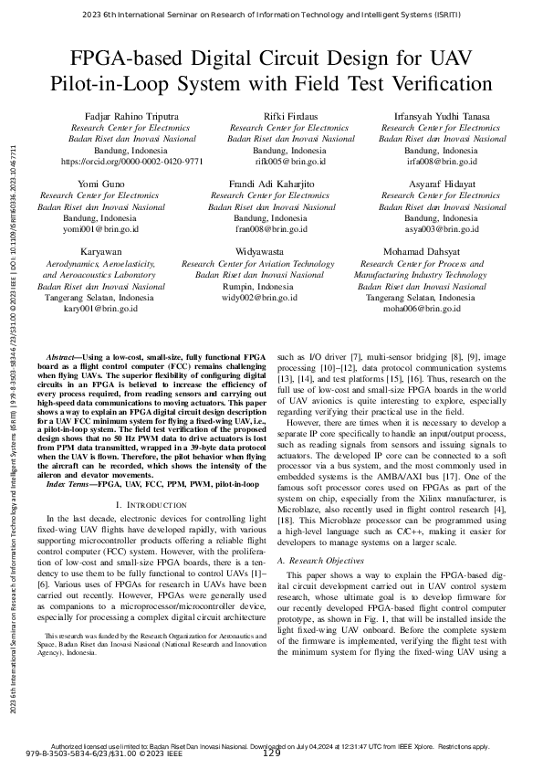 Pdf Fpga Based Digital Circuit Design For Uav Pilot In Loop System With Field Test Verification
