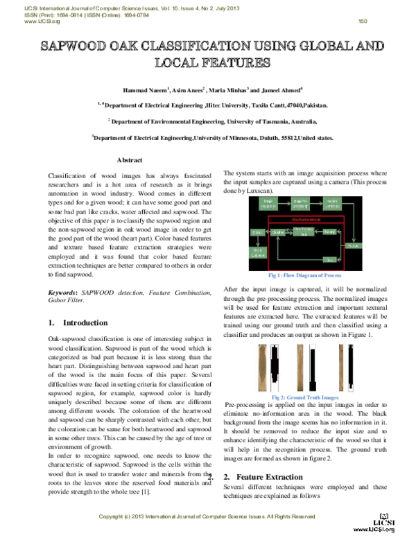 (PDF) Classification of Oak Sapwood Using Color and Texture Features