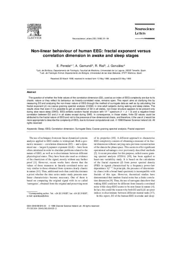 (PDF) Non-linear behaviour of human EEG: fractal exponent versus ...